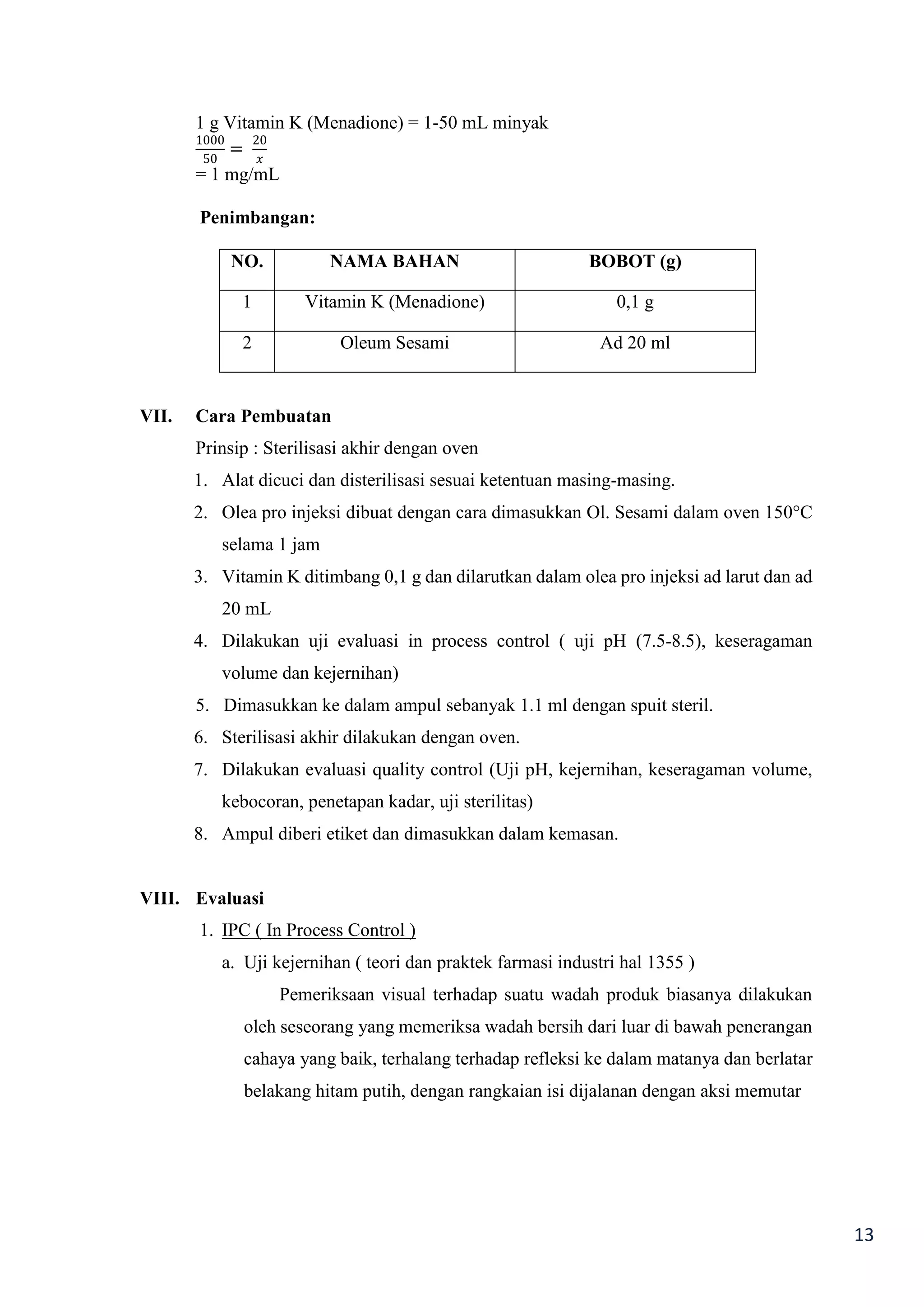 Formulasi Sediaan Steril Injeksi Ampul Hemostatik | PDF