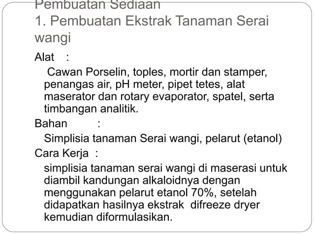 Formulasi sediaan tablet ekstrak serai wangi (cymbopogon | PPT