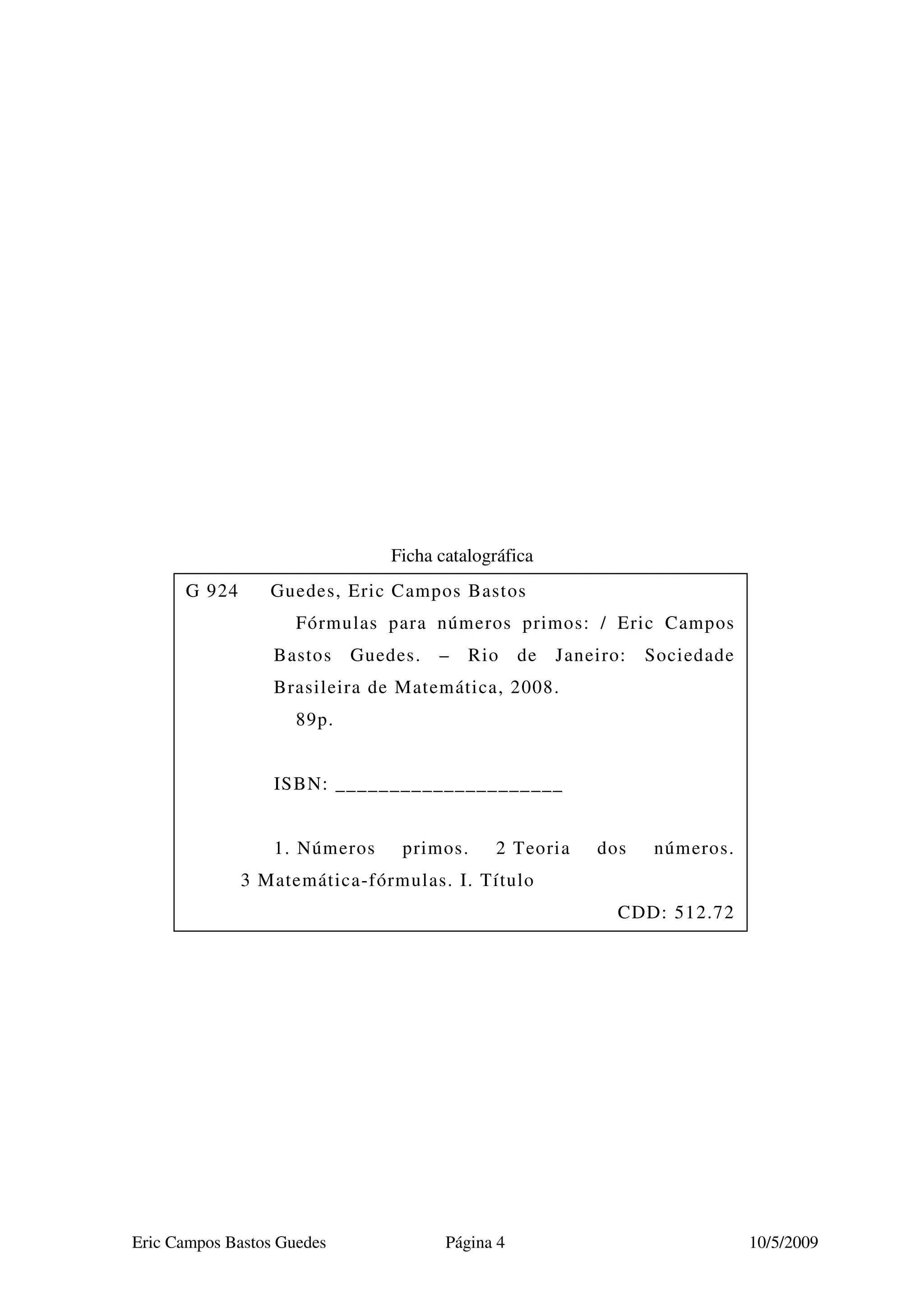 Formulas para numeros primos 1ed - eric campos bastos guedes | PDF