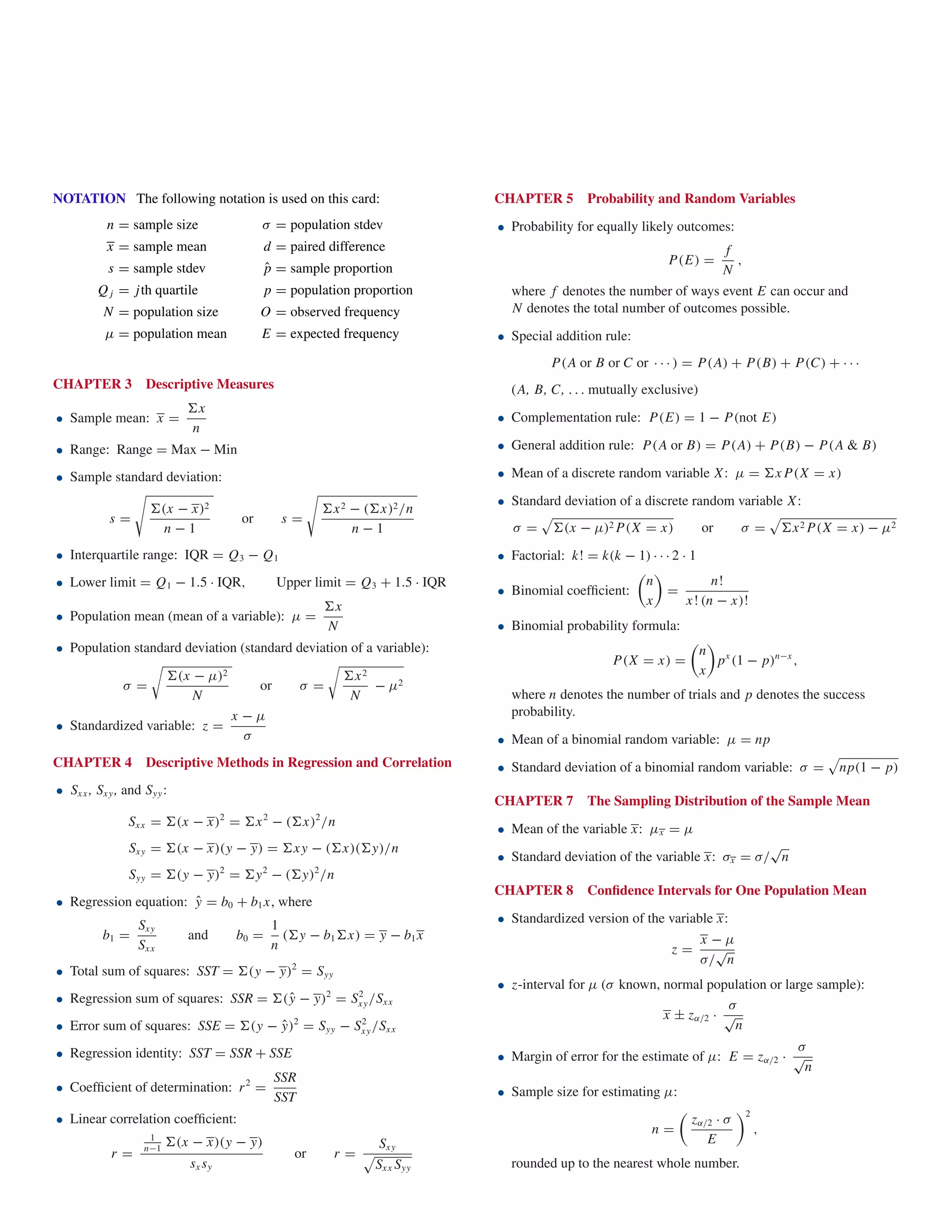 Formulas statistics | PDF