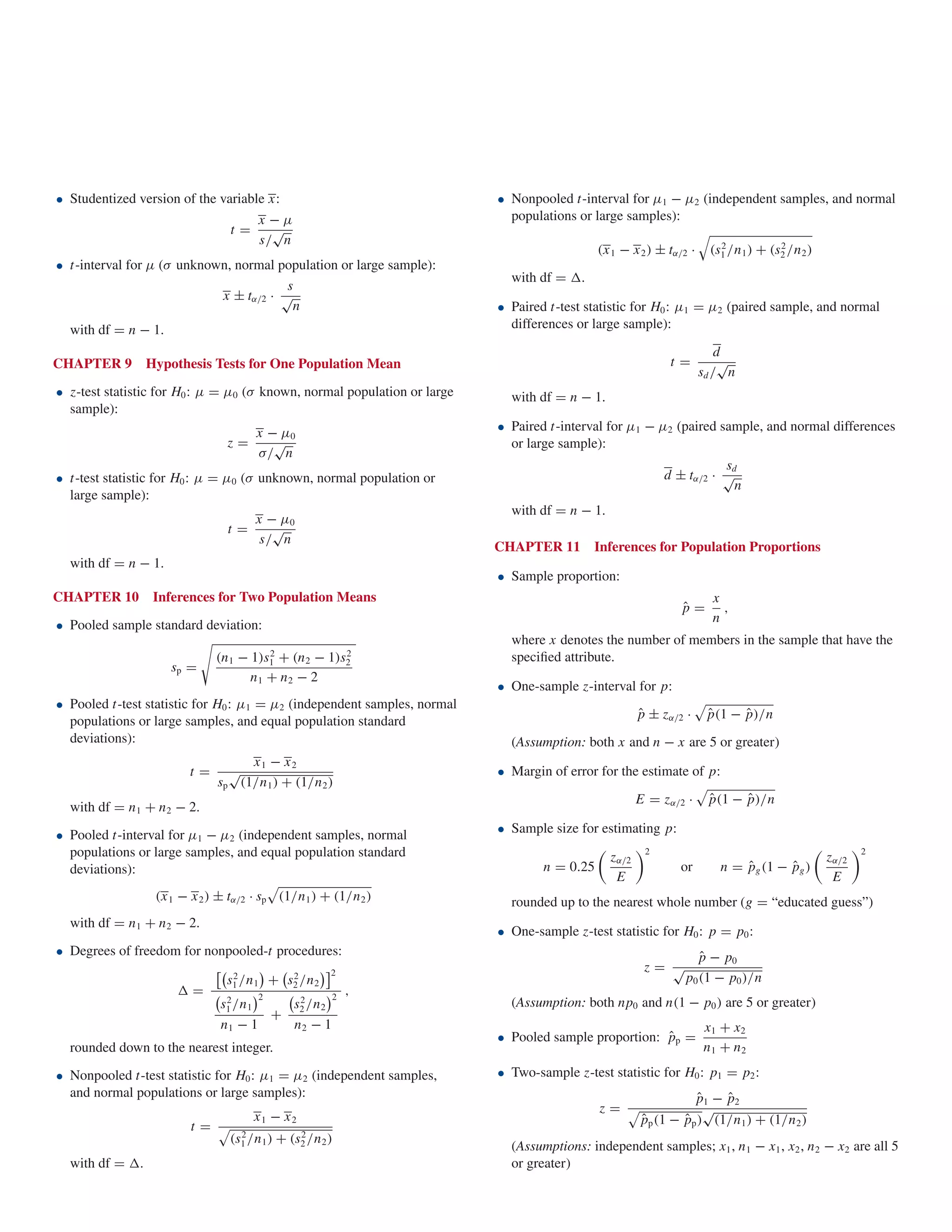 Formulas statistics | PDF