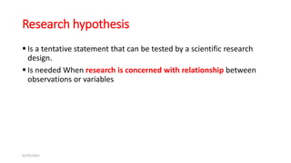 Formulateing research question and hypothesis testing | PPT