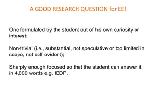 Formulate research topic and question@Extended Essay | PPTX