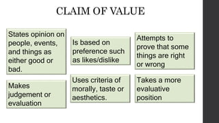 FORMULATING CLAIMS OF FACT, POLICY AND VALUE.pptx