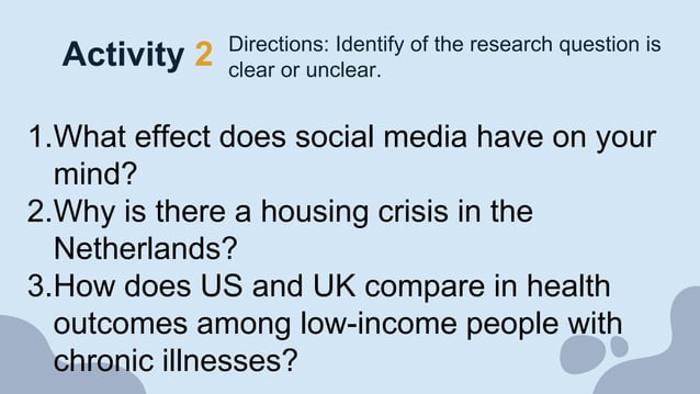 Practical Research 1: Lesson 7: Formulating Research Questions | PPTX | Medical Health