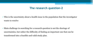 FORMULATING RESEARCH QUESTIONS, SETTING STUDY OBJECTIVES AND HYPOTHESIS ...