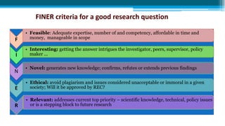FORMULATING RESEARCH QUESTIONS, SETTING STUDY OBJECTIVES AND HYPOTHESIS ...