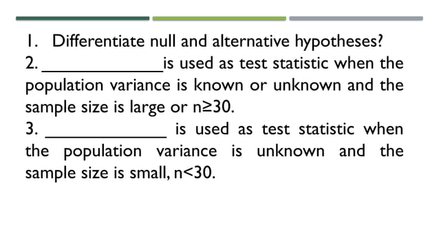 Formulating The Appropriate Null And Alternative Hypotheses On Pptx