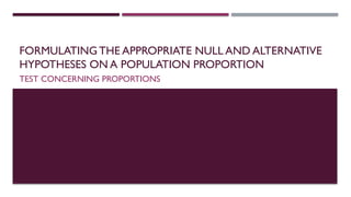 Formulating the appropriate null and alternative hypotheses on proportion.pptx