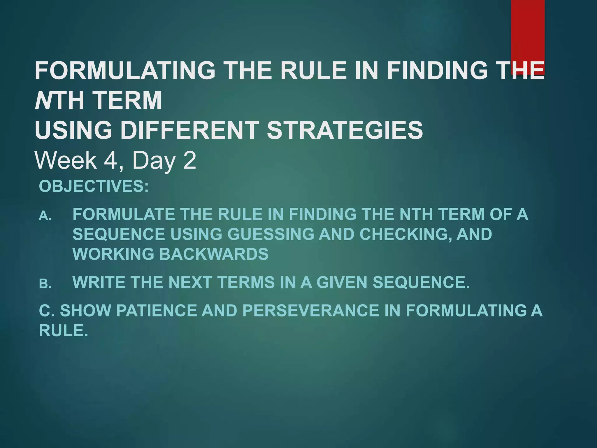 Formulating The Rule In Finding The Nth Term Day2pptx 