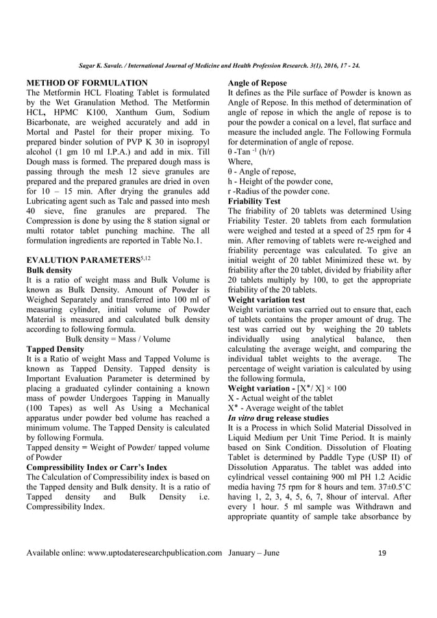 Formulation And Evaluation Of Gastroretentative Floating Sustained Releasedmetformin Hcl Tablet