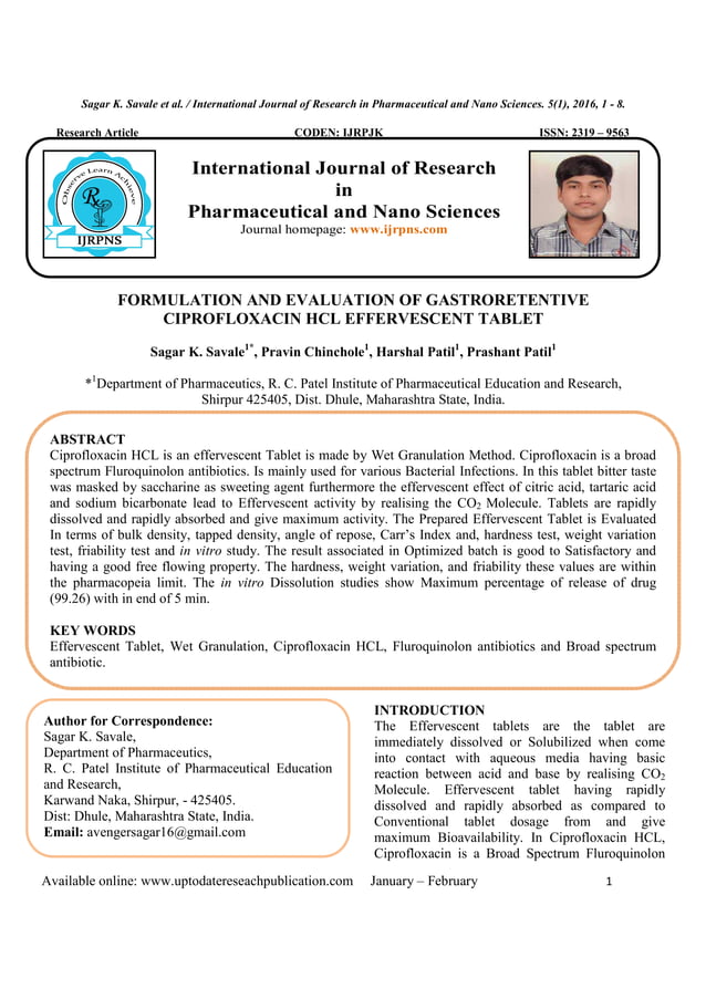 Formulation And Evaluation Of Gastroretentive Ciprofloxacin Hcl Effervescent Tablet Pdf