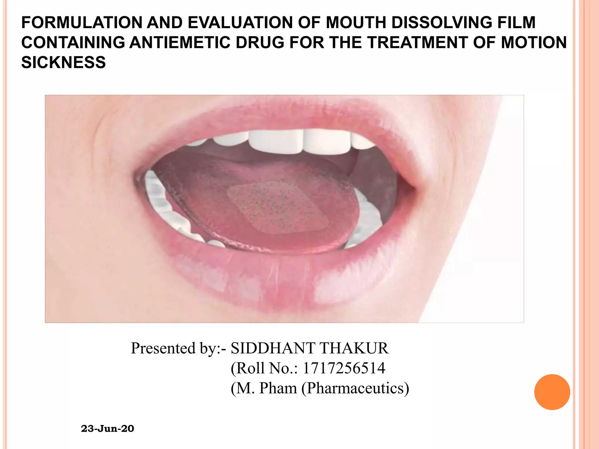 Formulation and evaluation of mouth dissolving film containing ...