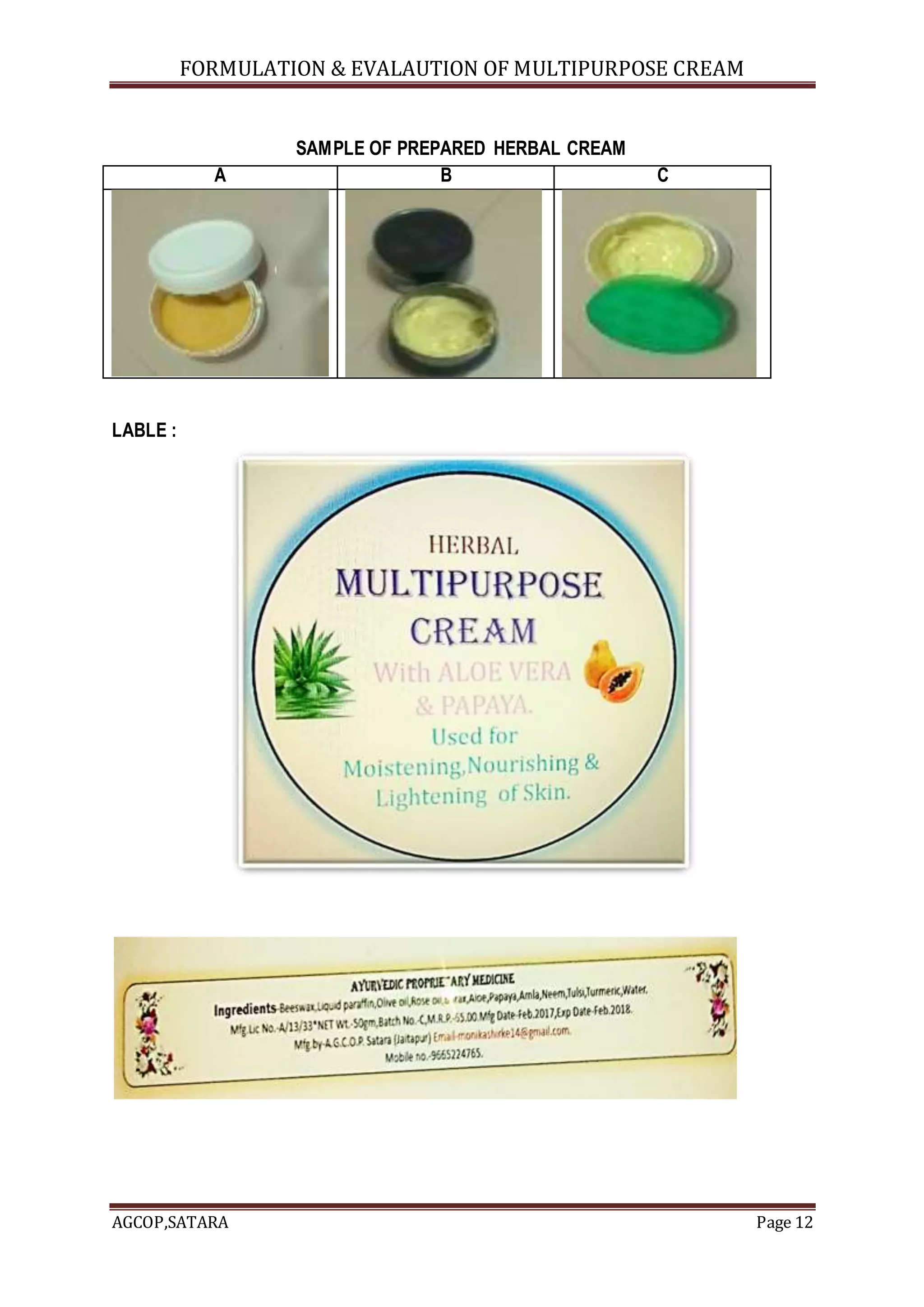 Formulation and evaluation of multipurpose herbal cream | DOCX