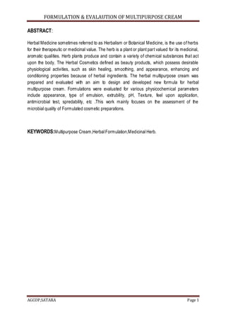 Formulation and evaluation of multipurpose herbal cream | DOCX