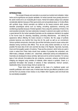 Formulation and evaluation of multipurpose herbal cream | DOCX