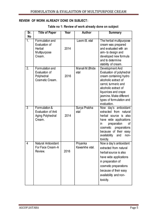 Formulation and evaluation of multipurpose herbal cream | DOCX
