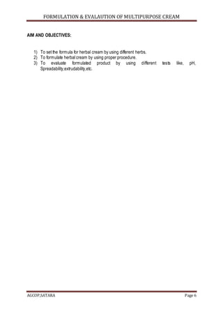 Formulation and evaluation of multipurpose herbal cream | DOCX