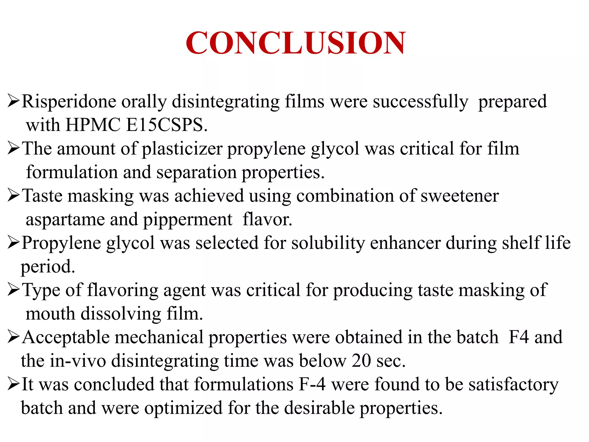 Formulation and evaluation of oral fast dissolving films of project | PPTX