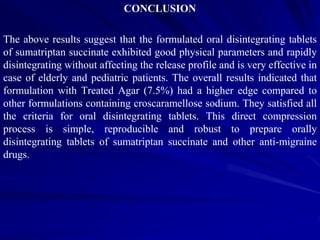 Formulation and evaluation of sumatriptan succinate oral disintegrating ...