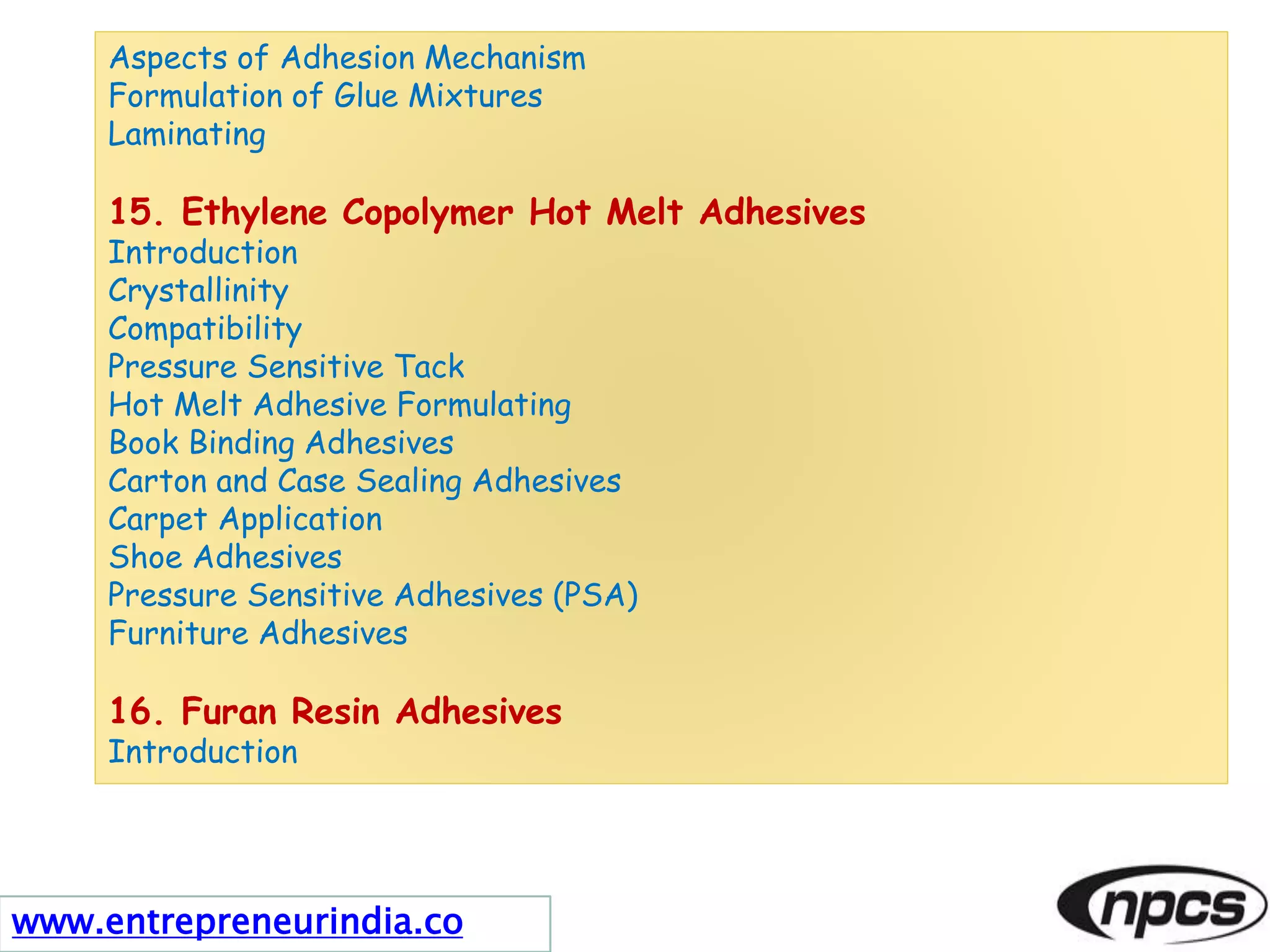 Formulation and Manufacturing Process of Adhesives, Glues and Resins ...
