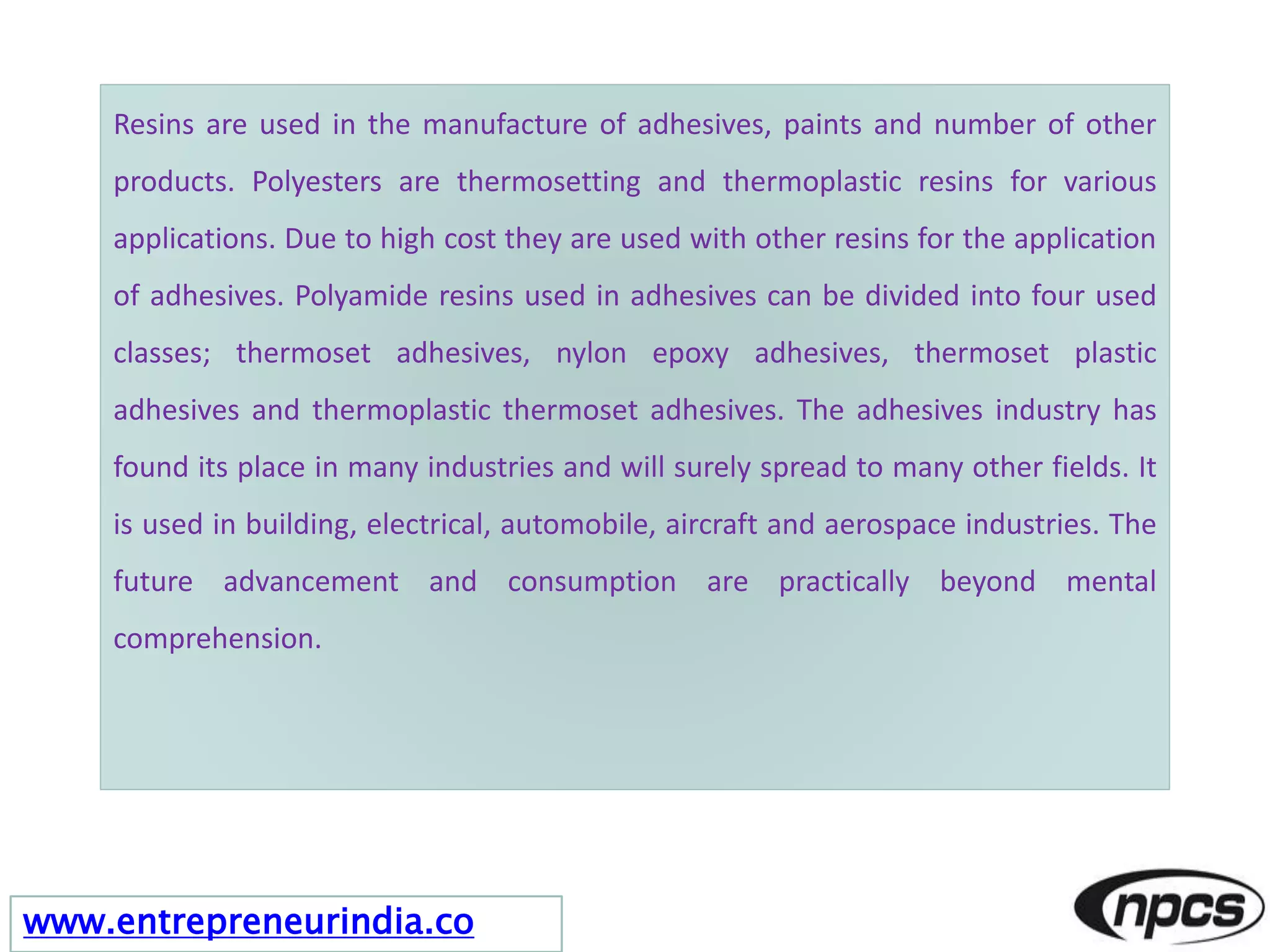 Formulation and Manufacturing Process of Adhesives, Glues and Resins ...