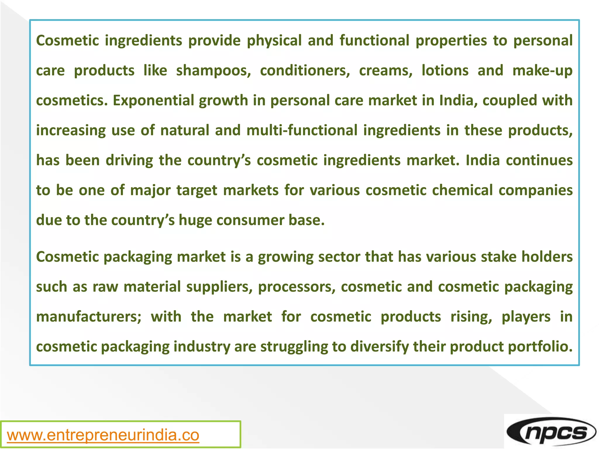 Formulation and Manufacturing Process of Cosmetics with Packaging | PPTX