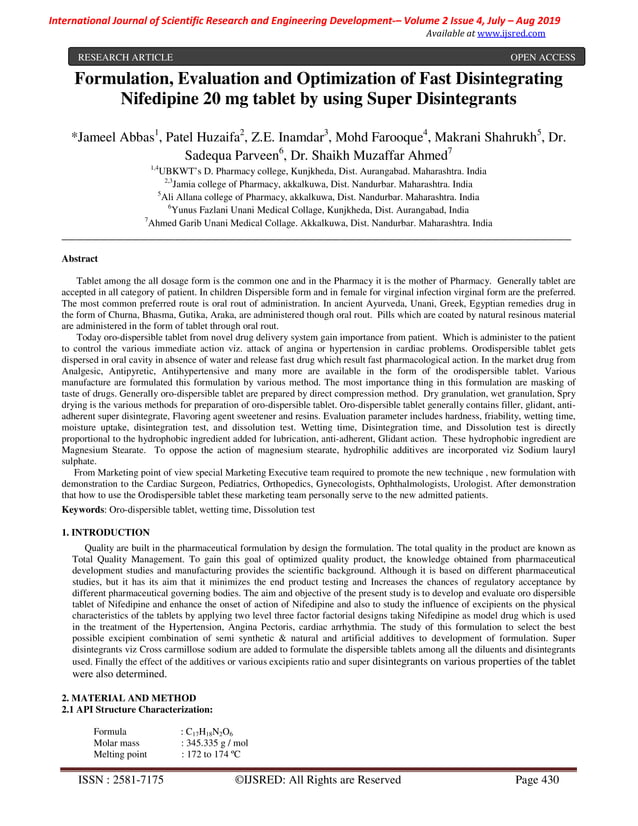 Formulation, Evaluation and Optimization of Fast Disintegrating ...