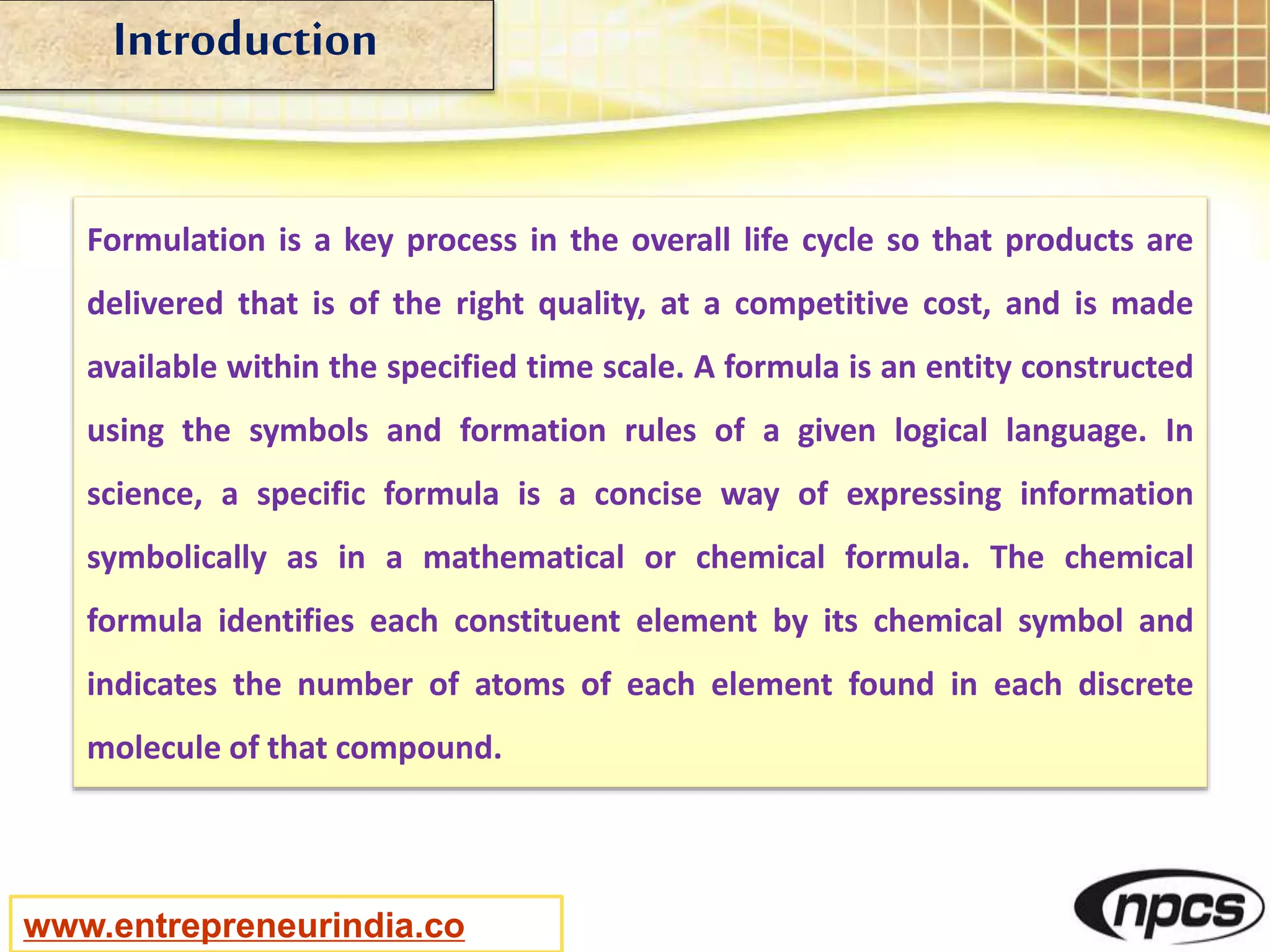 Formulation of Food Products, Pharmaceuticals, Adhesives, Resins, Gums ...