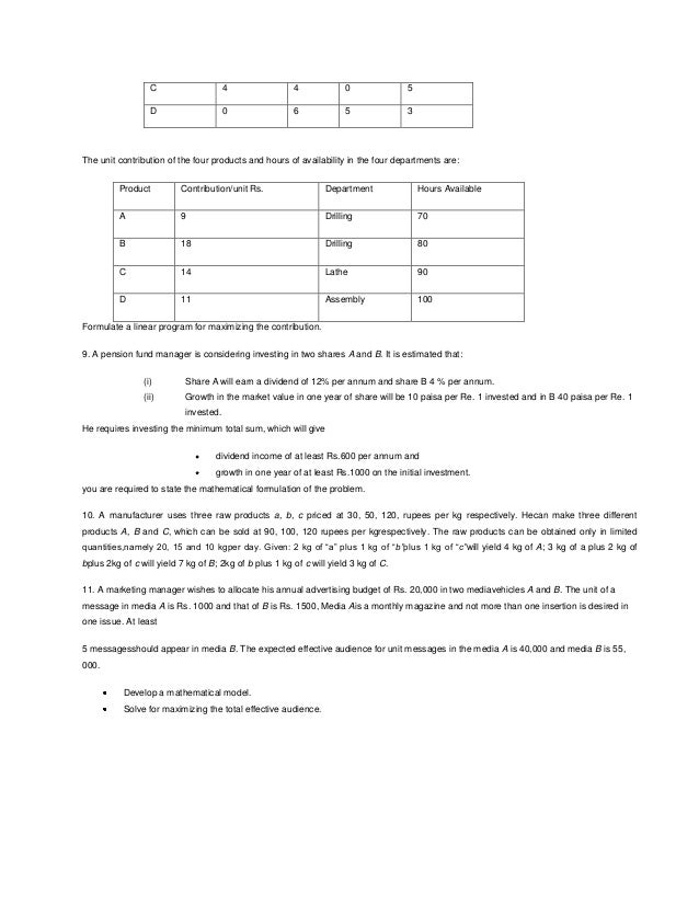 Formulation of lp problems