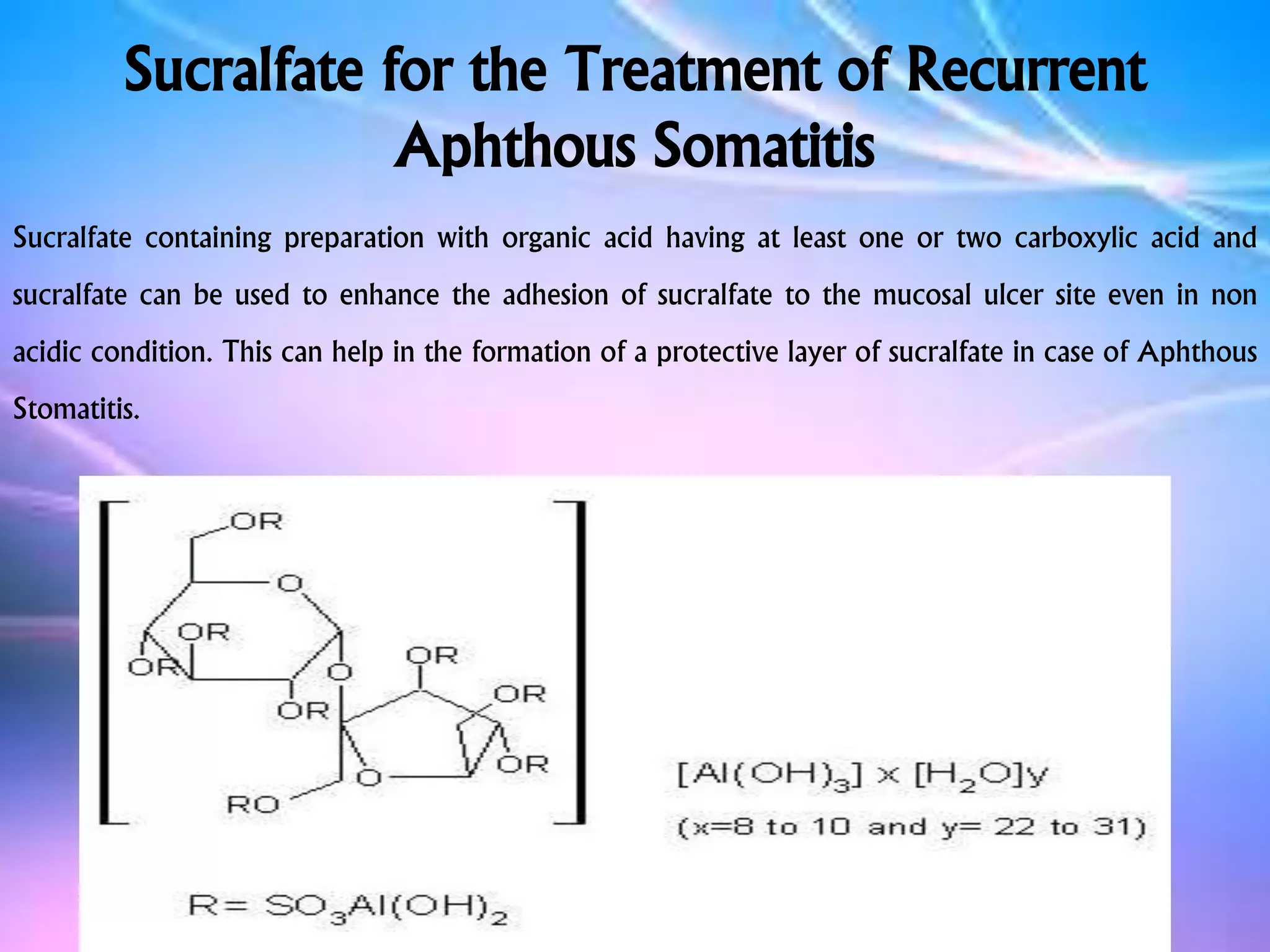 Formulation of sucralfate tablets for the treatment of RAS | PPTX
