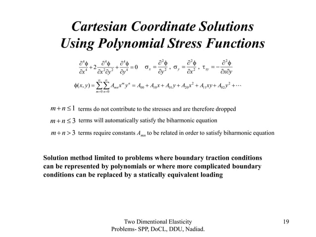 Formulation Of Two Dimensional Elasticity Problemsppt