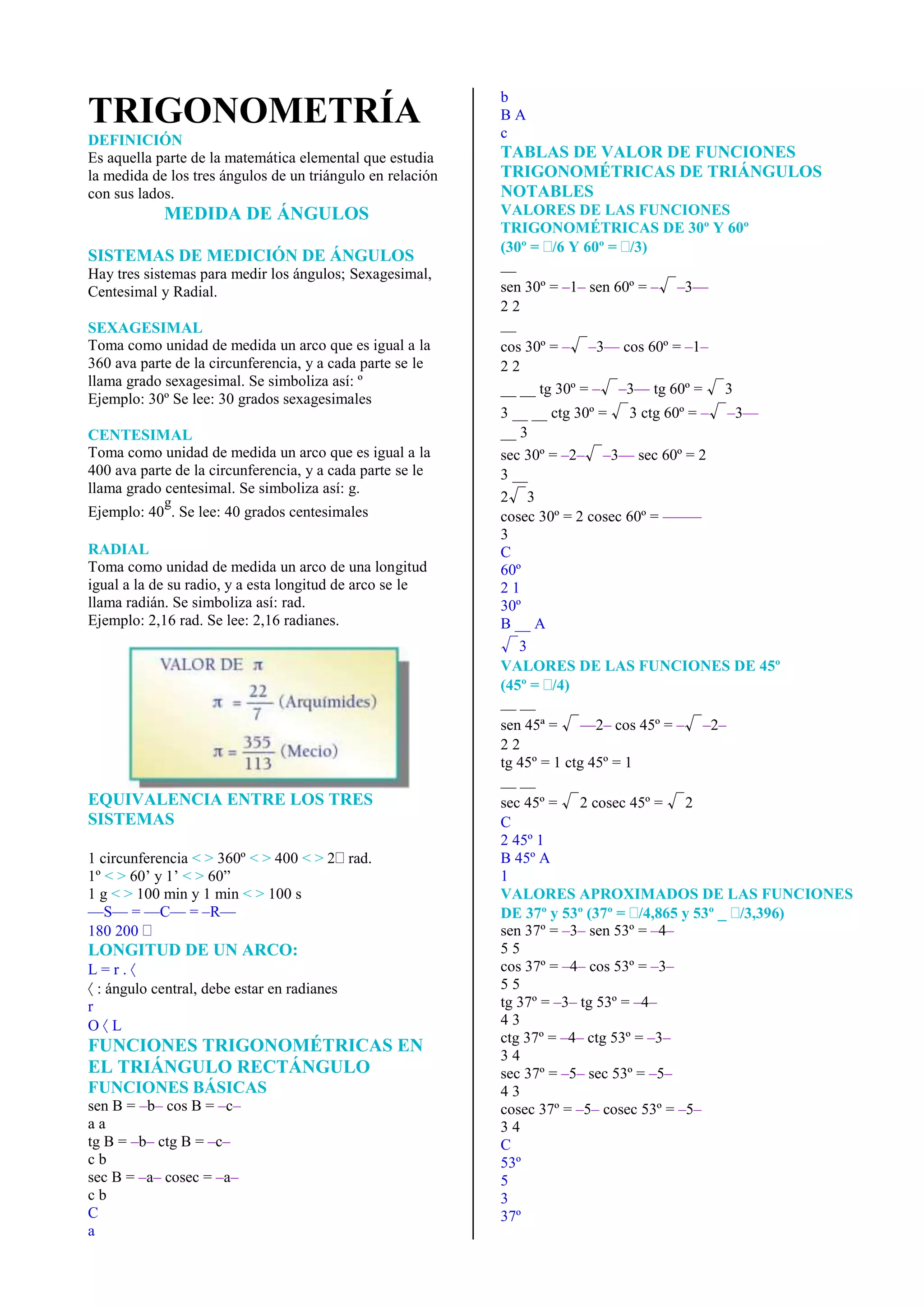 FÓRMULAS TRIGONOMÉTRICAS | DOCX