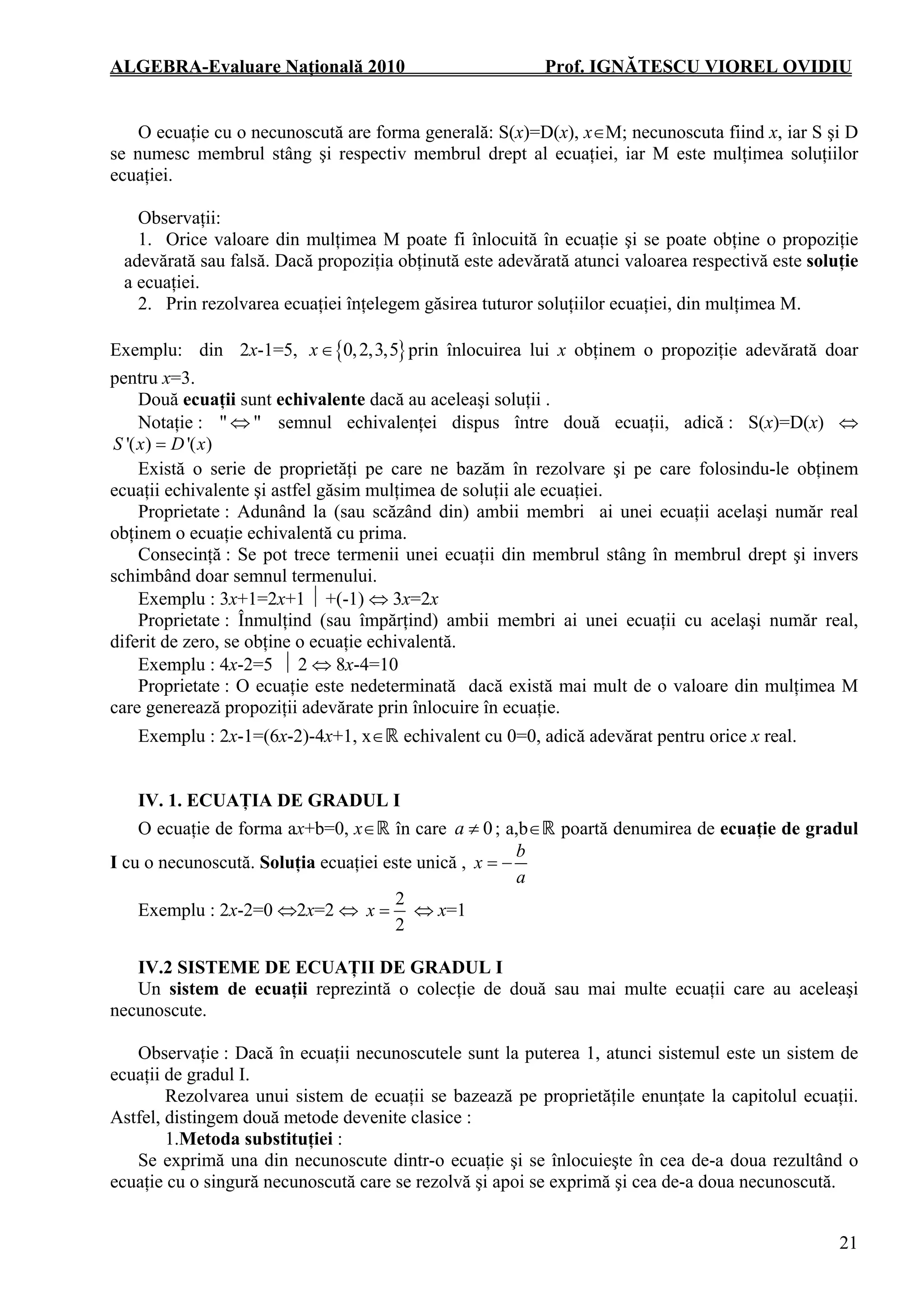 Formule algebra viorel ignatescu | PDF