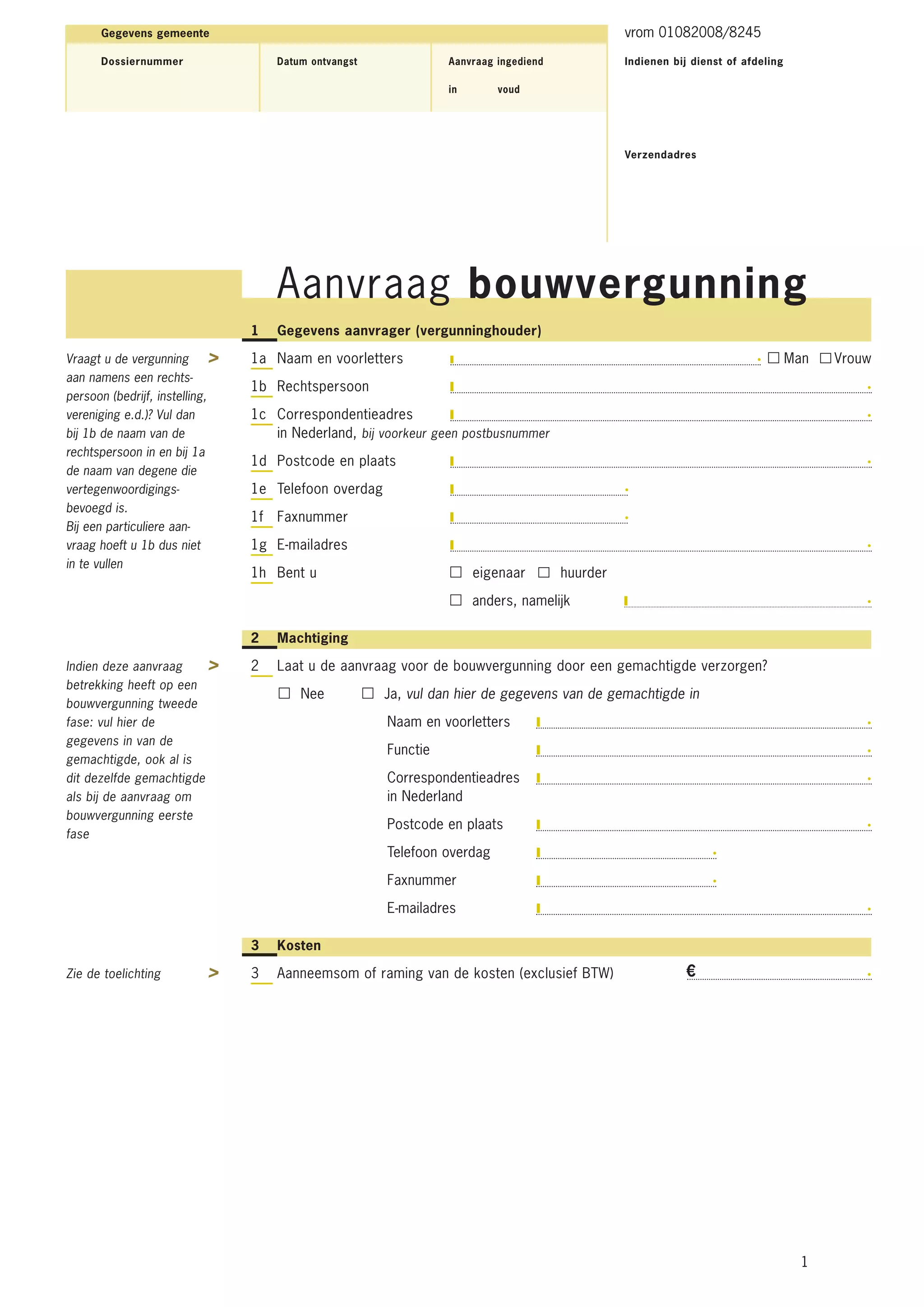 Formulier Aanvraag Reguliere Bouwvergunning Leeg | PDF