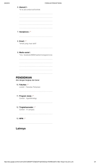 Formulir pendaftaran ukm dumpu | PDF