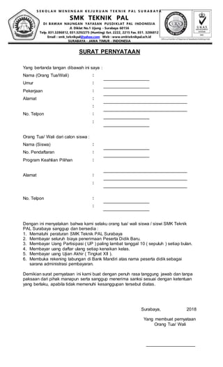 Formulir PPDB SMK Teknik PAL 2018 | DOCX
