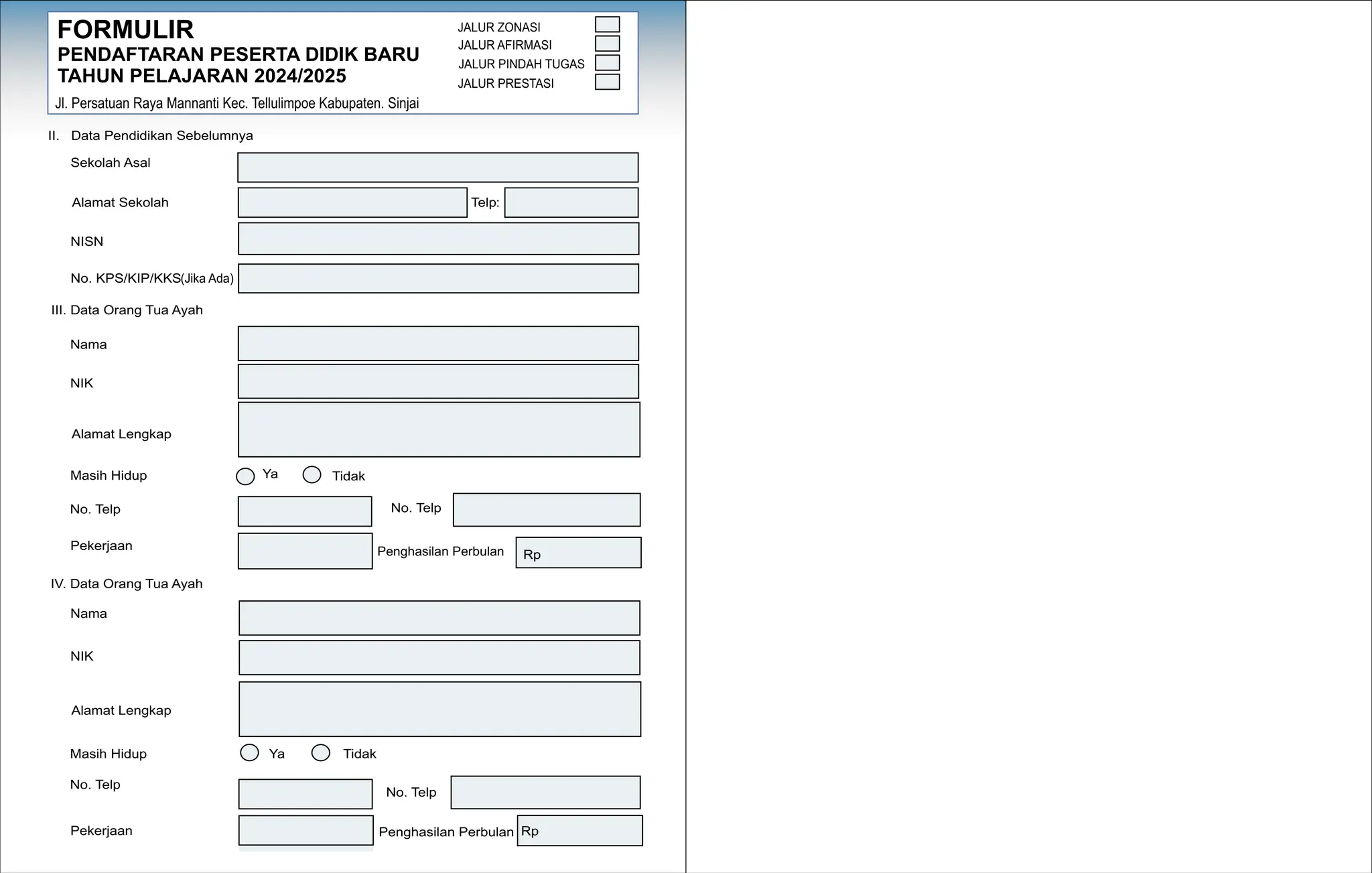 FORMULIR PPDB TAHUN PELAJARAN 2024 BENTUK BUKU | PPT