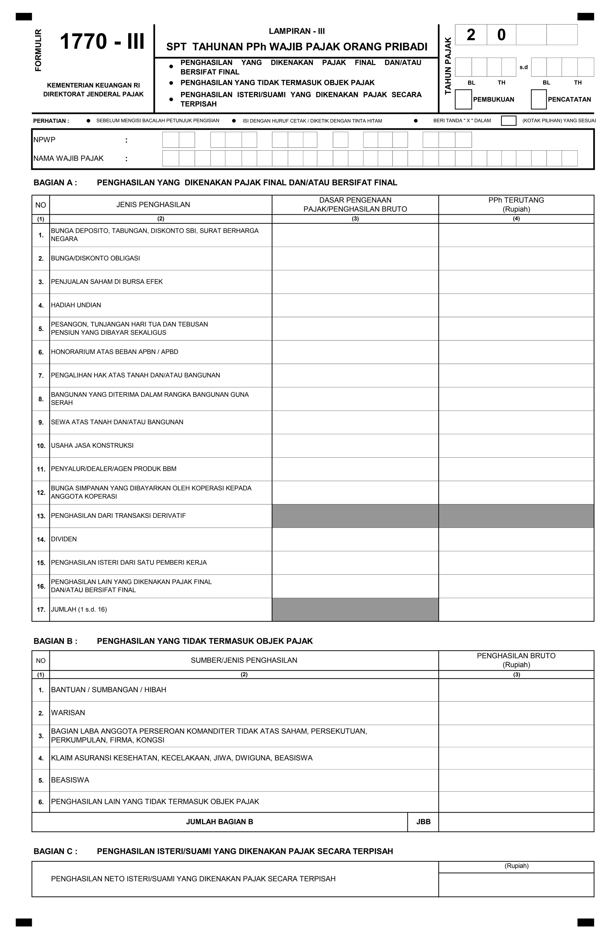 Formulir form spt tahunan op orang pribadi 1770 | PDF