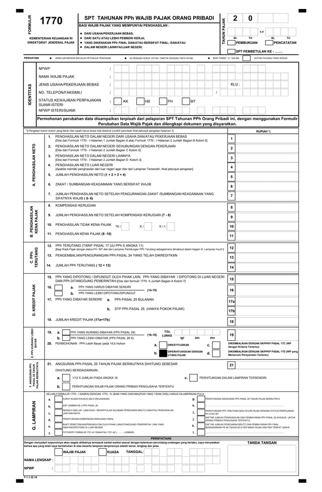 Formulir form spt tahunan op orang pribadi 1770 | PDF