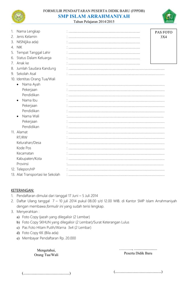 Formulir pendaftaran | DOCX