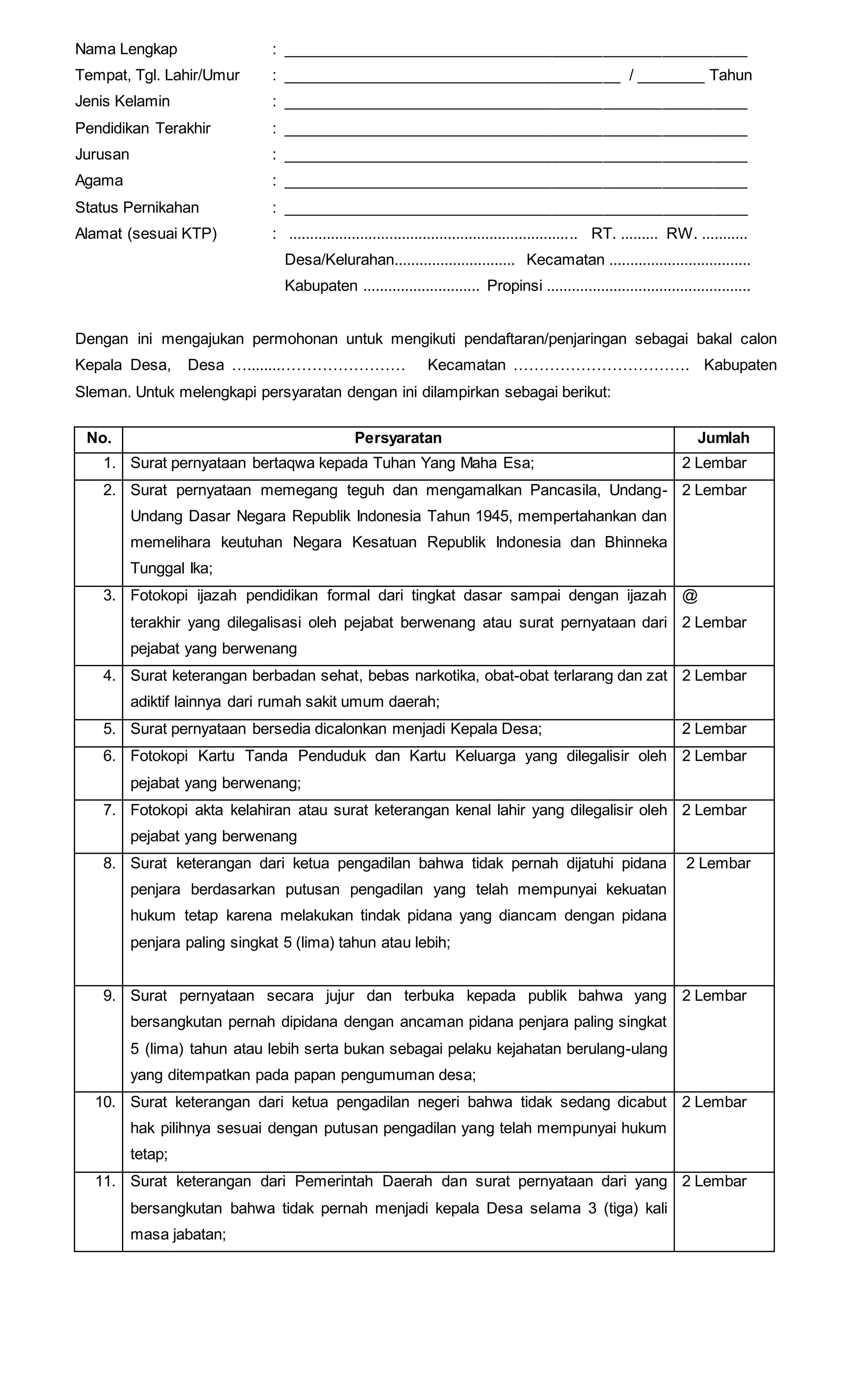 Formulir pendaftaran-calon-kades-fix (1) | PDF