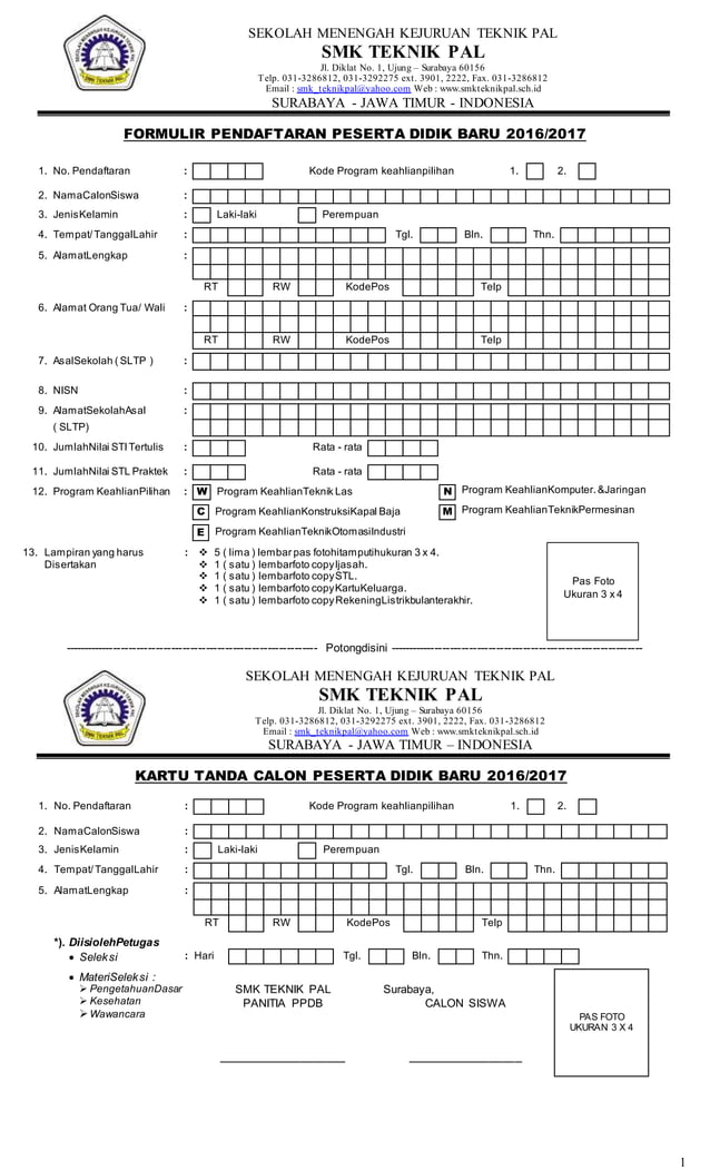 Formulir pendaftaran-ppdb-2016-fix | PDF