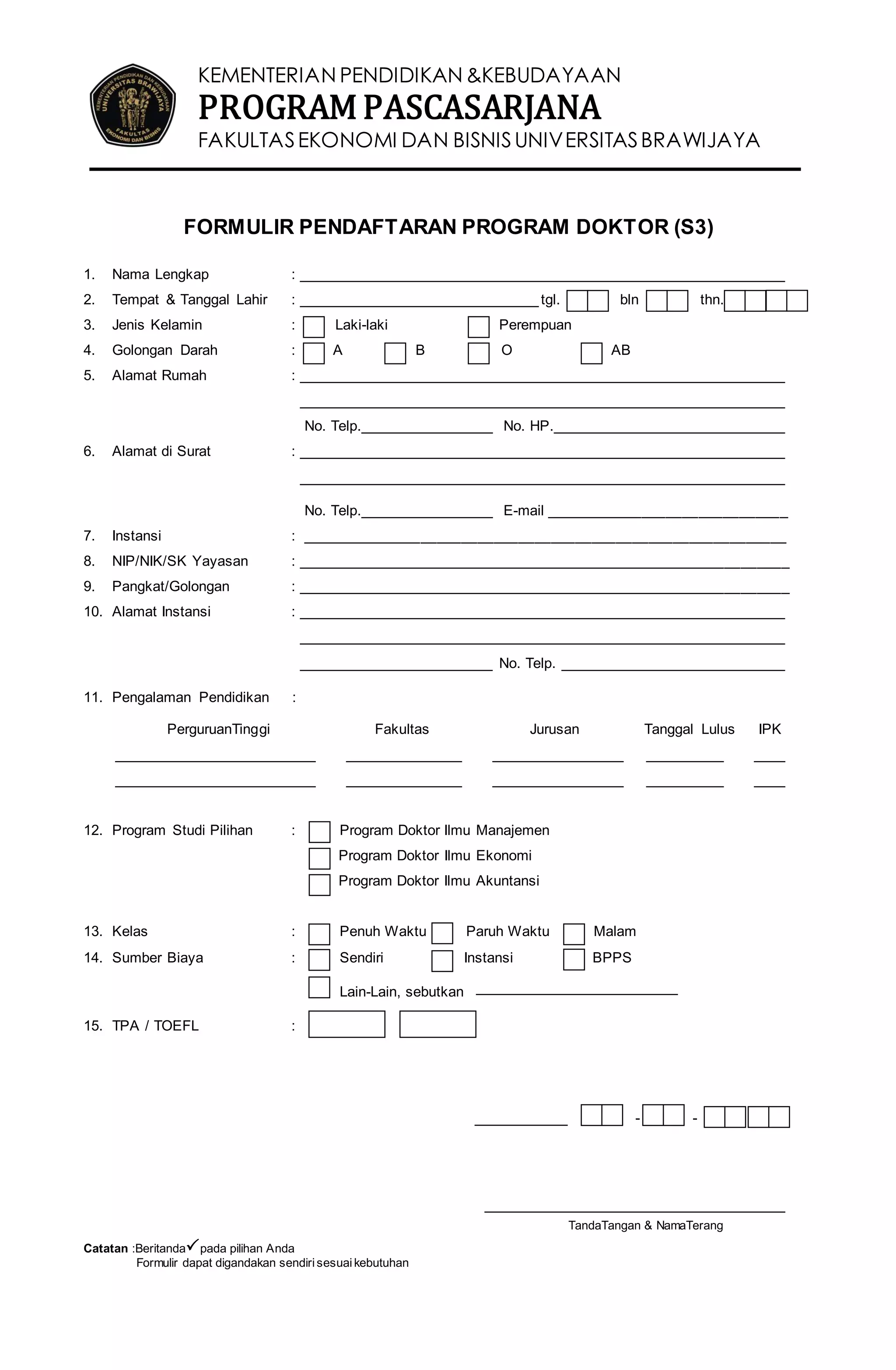 Formulir pendaftaran-s3 p ps feb ub | DOCX
