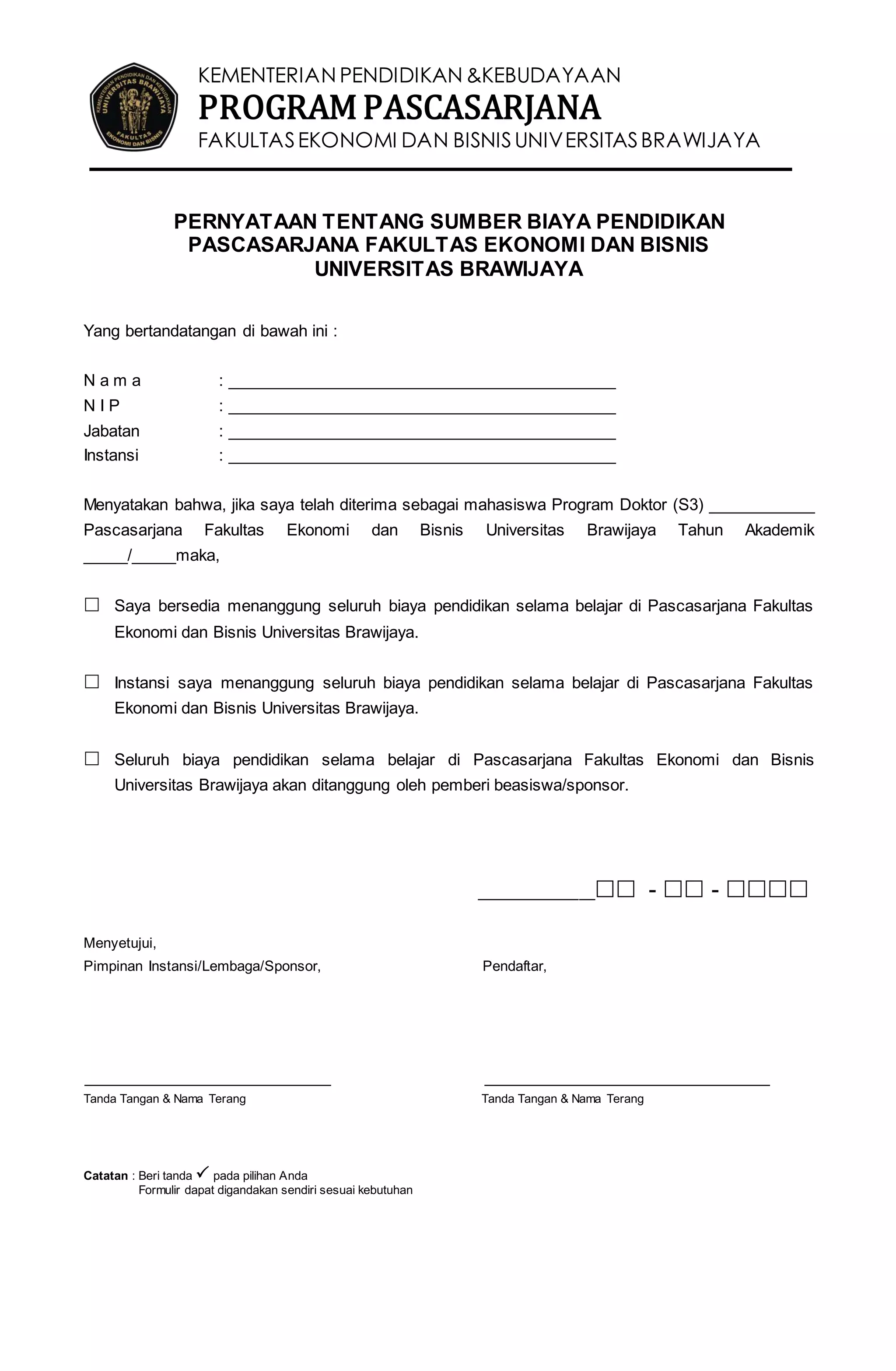 Formulir pendaftaran-s3 p ps feb ub | DOCX