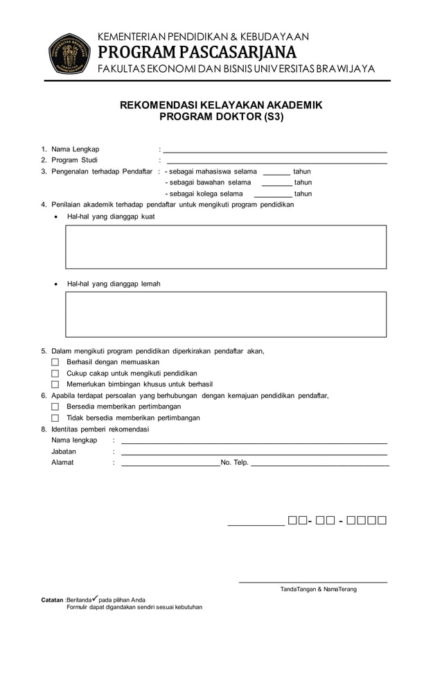 Formulir pendaftaran-s3 p ps feb ub | DOCX