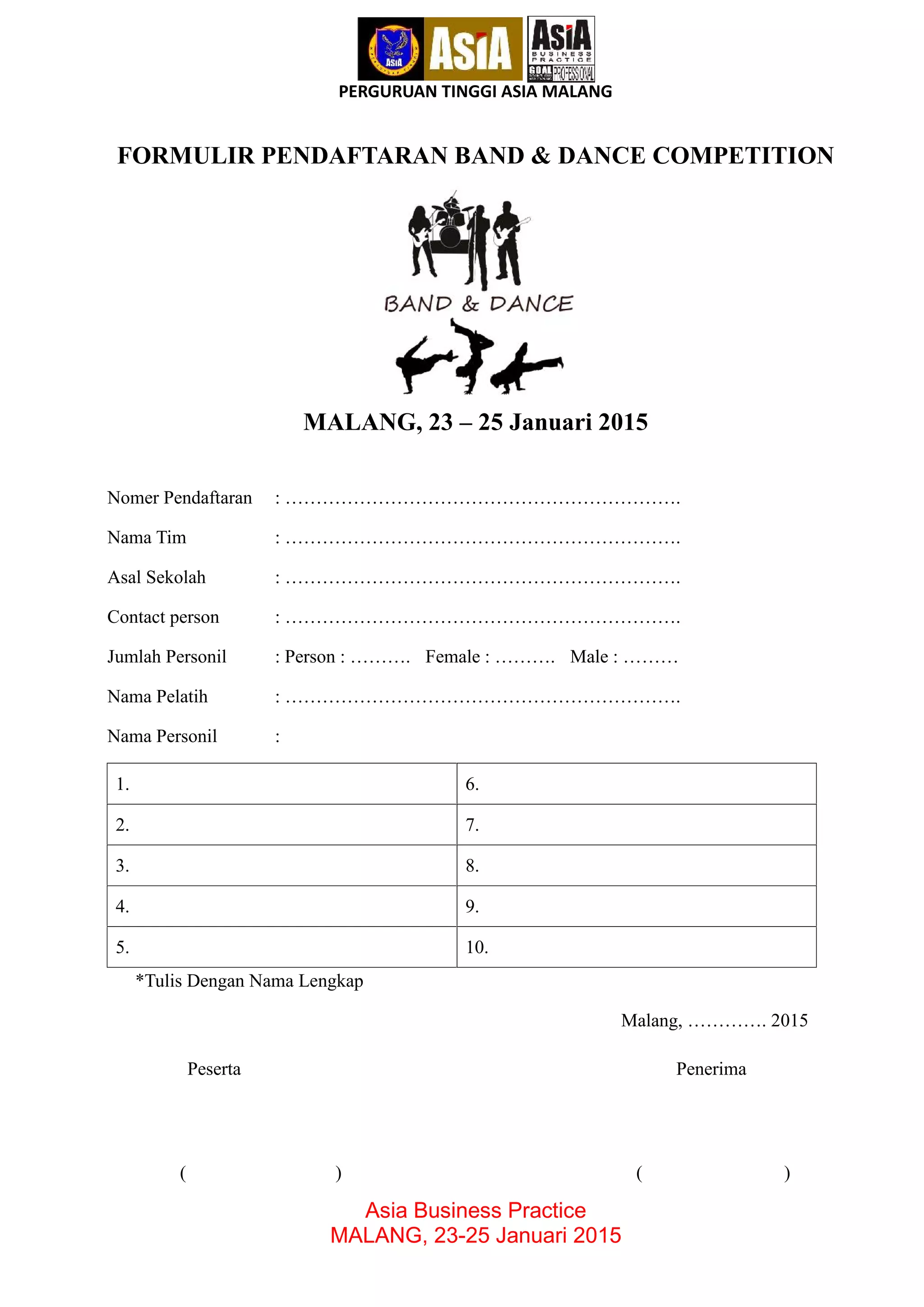 Formulir band & dance competition | PDF
