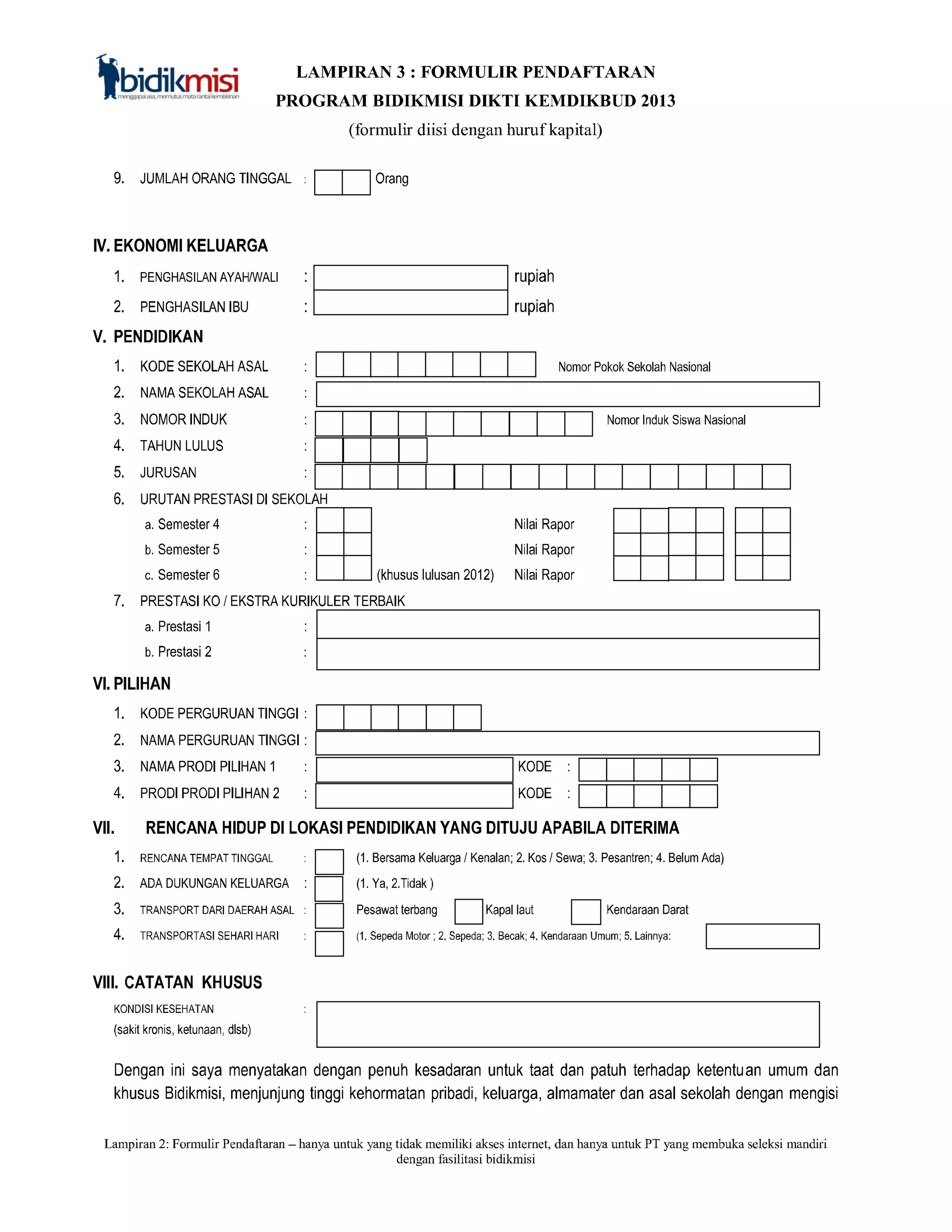 Formulir bidik misi ui 2013 | PDF
