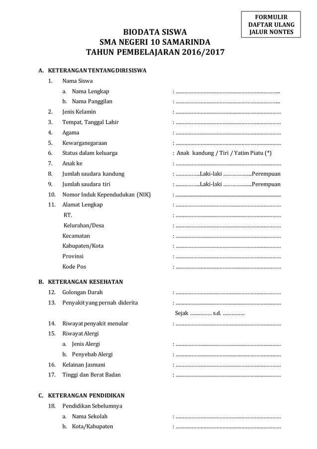 Formulir daftar ulang ppdb 2016 | DOCX