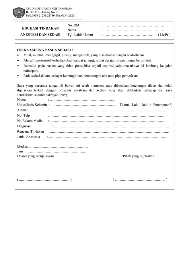 Formulir edukasi tindakan anestesi dan sedasi | PDF